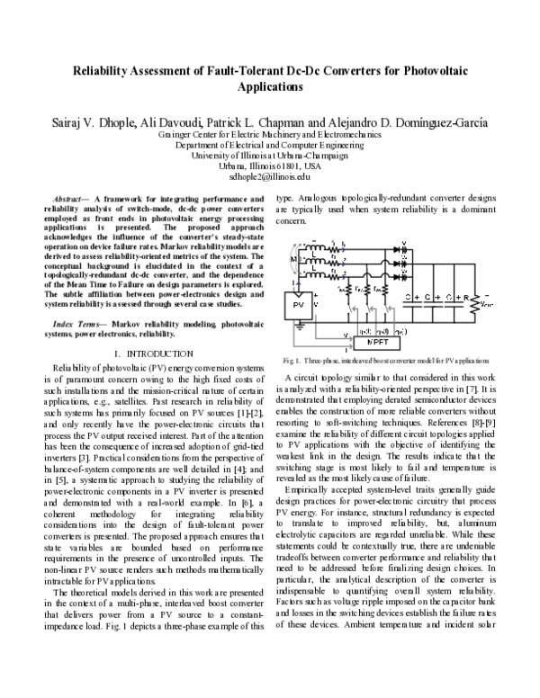 Pdf Reliability Assessment Of Fault Tolerant Dc Dc Converters For