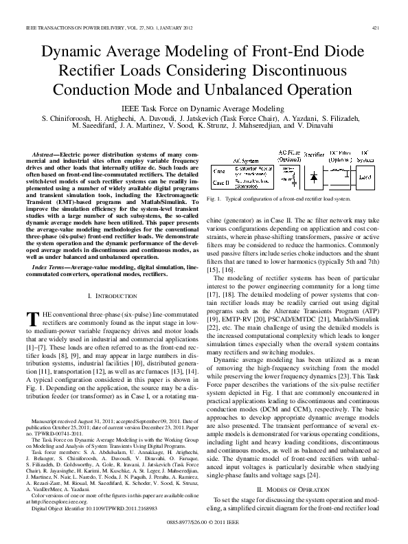 (PDF) Dynamic Average Modeling of Front-End Diode Rectifier Loads Considering Discontinuous ...