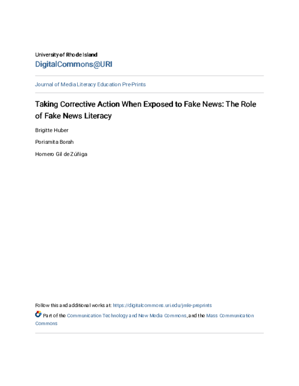 (PDF) Taking corrective action when exposed to fake news: The role of ...