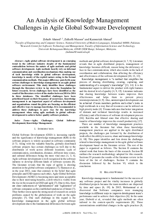 (PDF) An Analysis of Knowledge Management Challenges in Agile Global Software Development