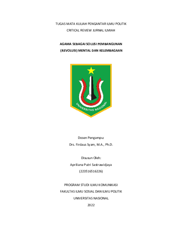 (DOC) TUGAS MATA KULIAH PENGANTAR ILMU POLITIK AGAMA SEBAGAI SOLUSI ...