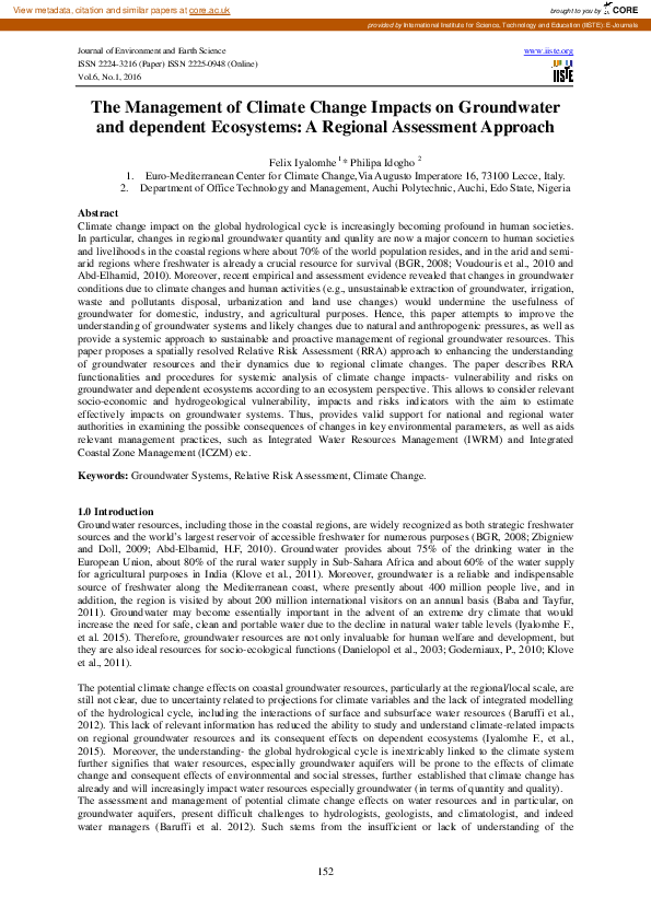 (PDF) The Management of Climate Change Impacts on Groundwater and dependent Ecosystems: A ...