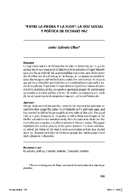 (PDF) Entre la piedra y la flor : la voz social y poética de Octavio Paz