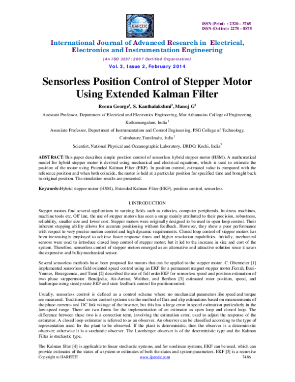 (PDF) Sensorless Position Control of Stepper MotorUsing Extended Kalman Filter