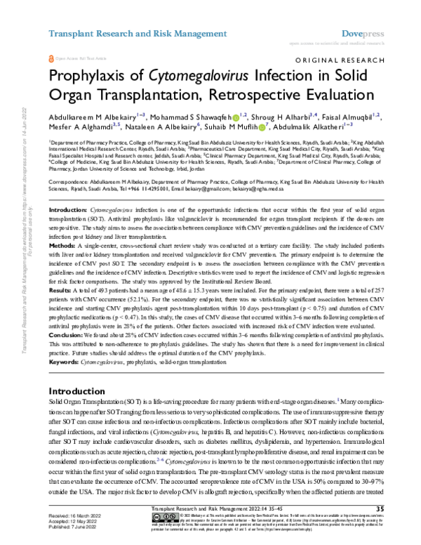 (PDF) Prophylaxis of Cytomegalovirus Infection in Solid Organ ...