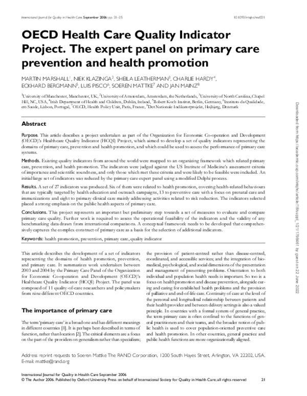 (PDF) OECD Health Care Quality Indicator Project. The expert panel on ...