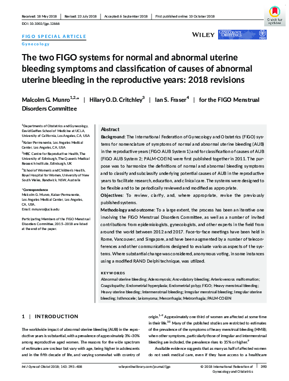(PDF) The two FIGO systems for normal and abnormal uterine bleeding symptoms and classification ...