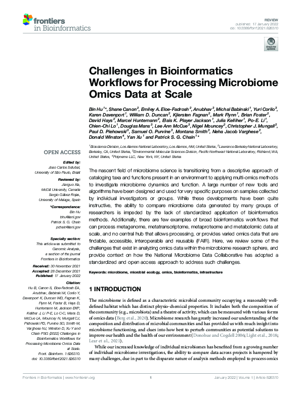 Pdf Challenges In Bioinformatics Workflows For Processing Microbiome Omics Data At Scale