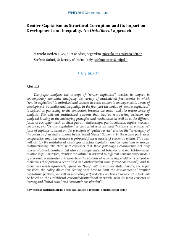 (PDF) Rentier Capitalism as Structural Corruption and its Impact on ...