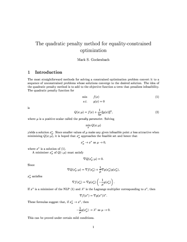 (PDF) Quadratic Penalty Method for Constrained Optimization