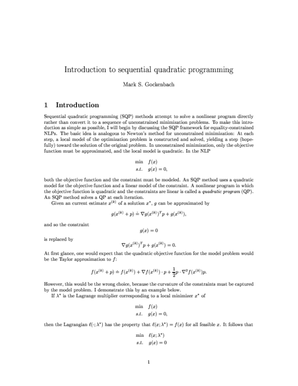 (PDF) Introduction to sequential quadratic programming