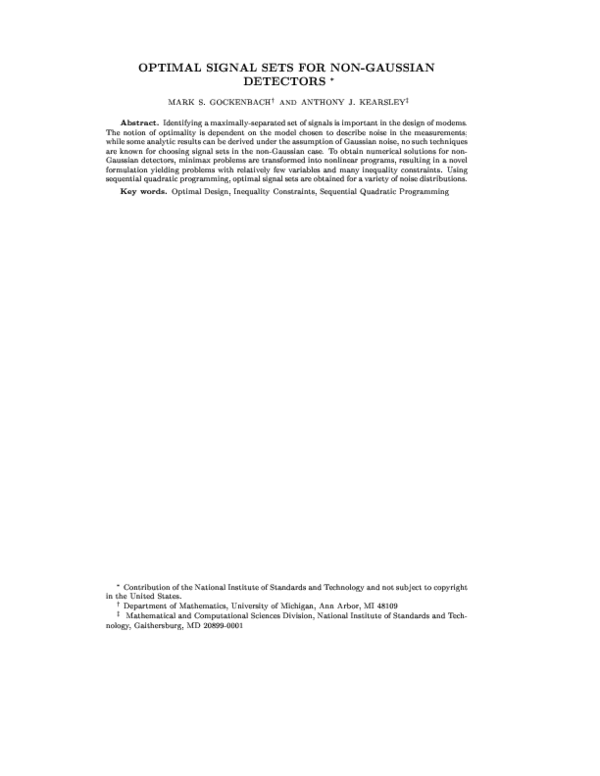 Pdf Optimal Signal Sets For Non Gaussian Detectors