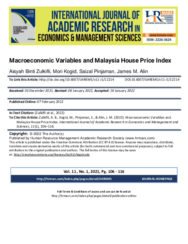 (PDF) Macroeconomic Variables and Malaysia House Price Index