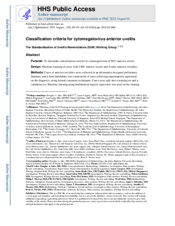 (PDF) Classification Criteria for Cytomegalovirus Anterior Uveitis