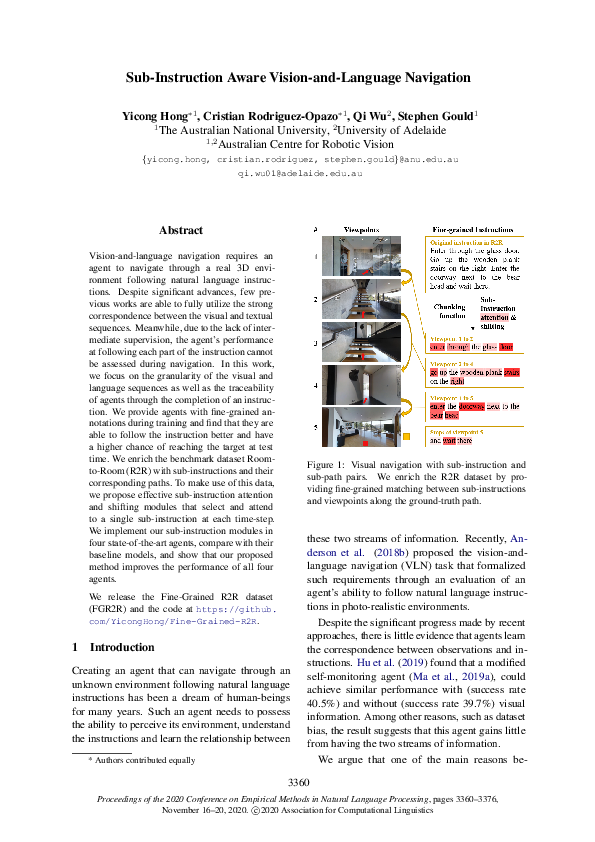 (PDF) Sub-Instruction Aware Vision-and-Language Navigation