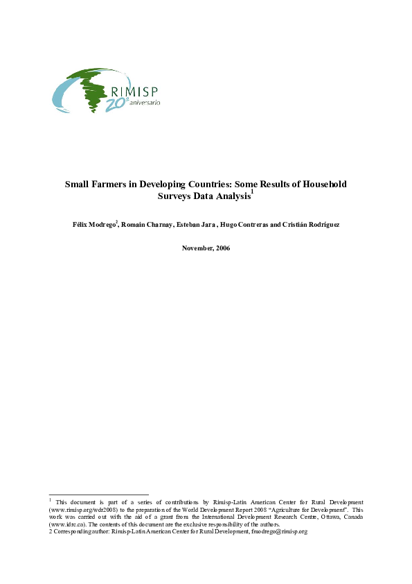 (PDF) Small farmers in developing countries: some results of household surveys data analysis