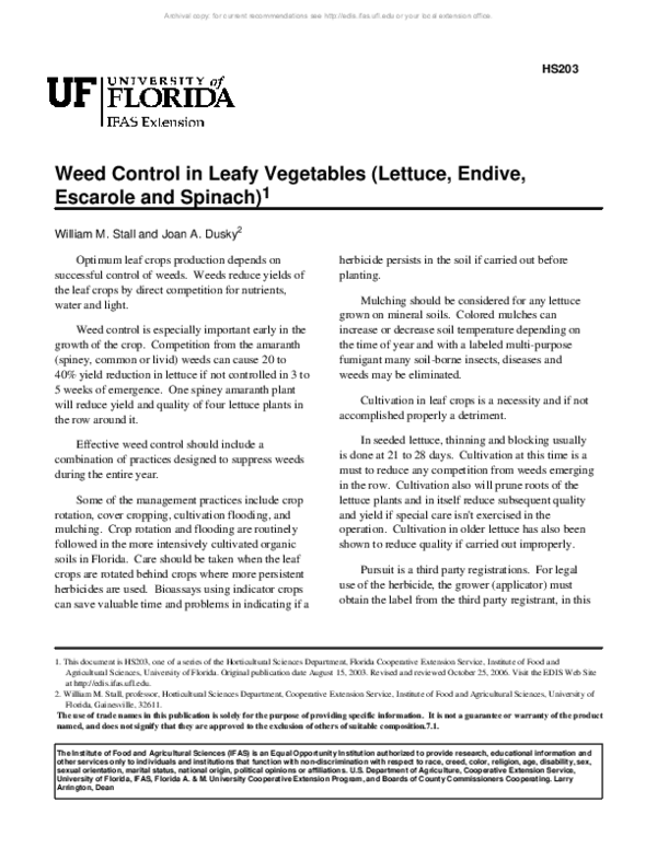 (PDF) Weed Control in Leafy Vegetables (Lettuce, Endive, Escarole and ...