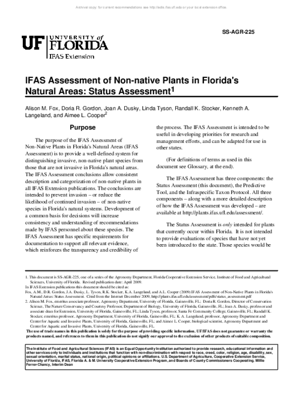 (PDF) IFAS Assessment of Non-native Plants in Florida's Natural Areas ...