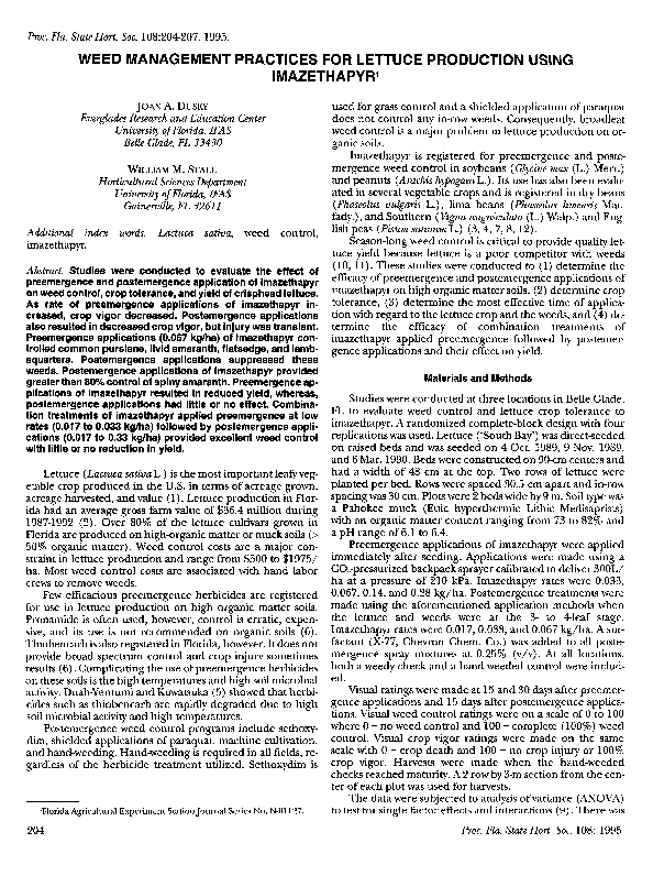 (PDF) Weed management practices for lettuce production using imazethapyr