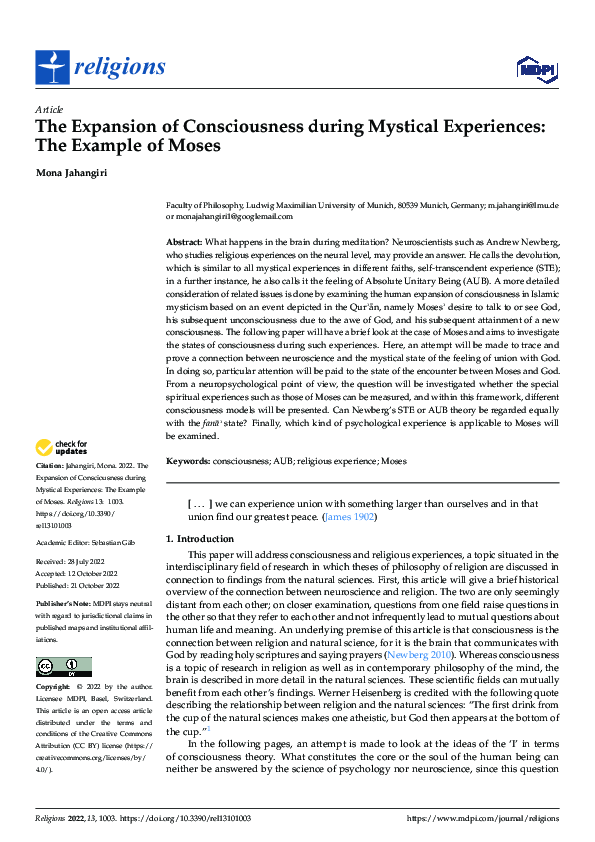 (PDF) The Expansion of Consciousness during Mystical Experiences: The ...
