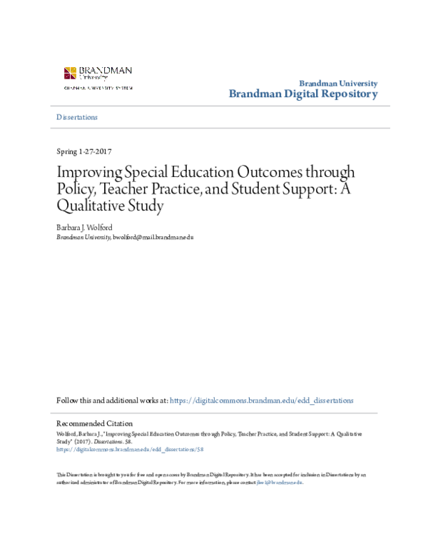 (PDF) Improving Special Education Outcomes through Policy, Teacher ...