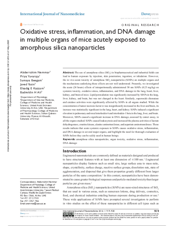 (PDF) Oxidative stress, inflammation, and DNA damage in multiple organs of mice acutely exposed ...