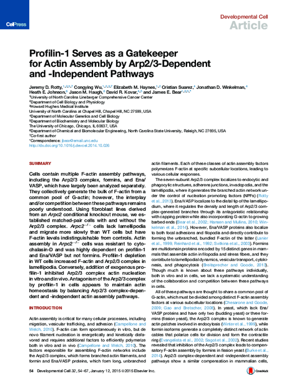(PDF) Profilin-1 Serves as a Gatekeeper for Actin Assembly by Arp2/3 ...