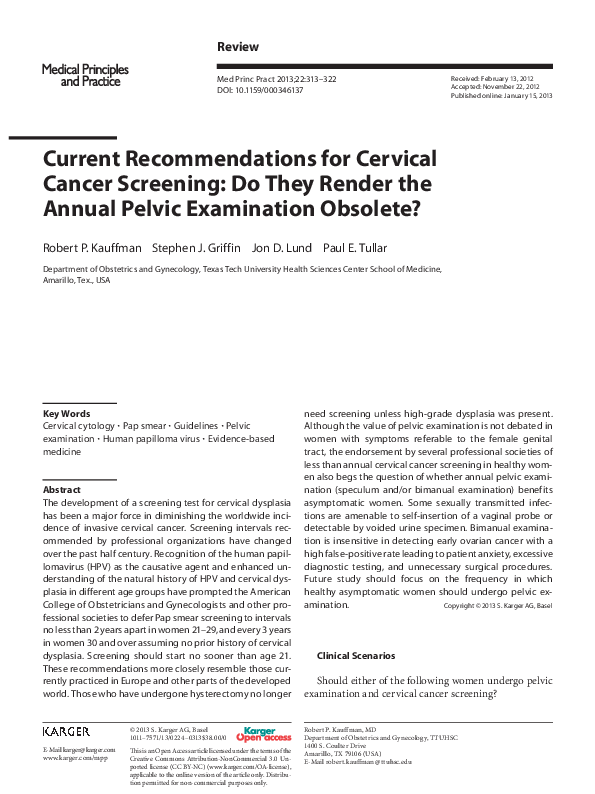 (PDF) Current Recommendations for Cervical Cancer Screening: Do They ...
