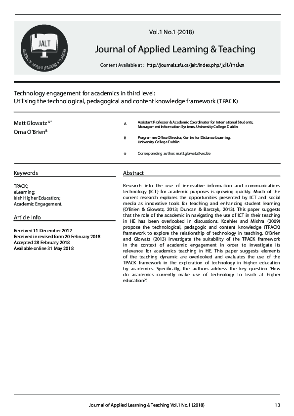 (PDF) Technology engagement for academics in third level: Utilising the ...