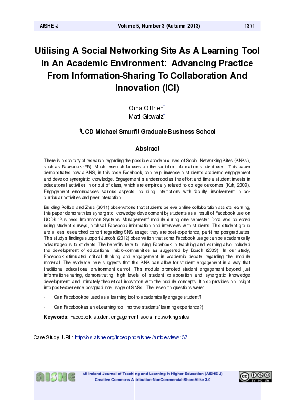 (PDF) Utilising a Social Networking Site as an academic tool in an ...