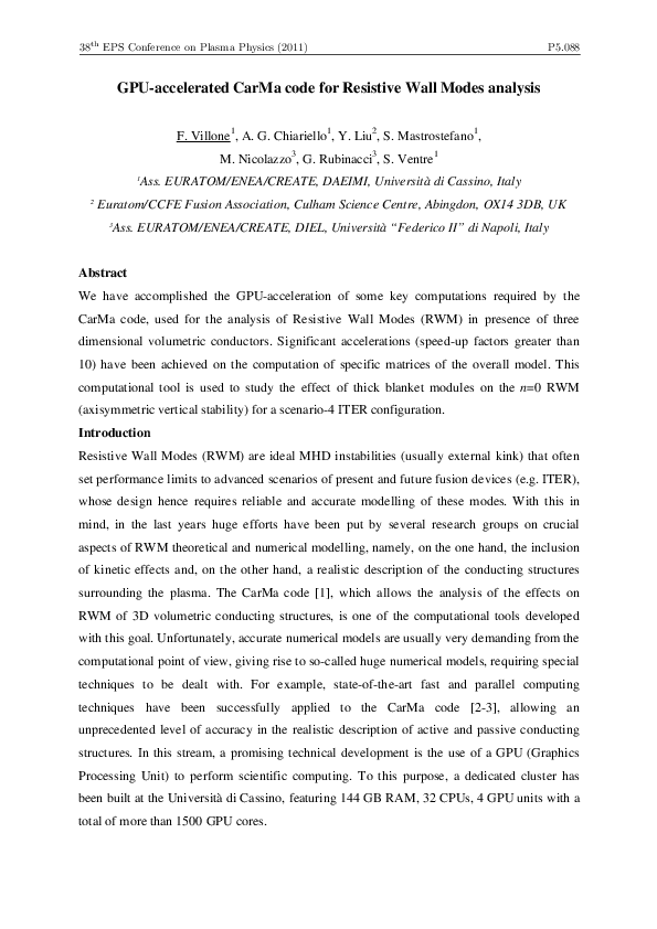 (PDF) GPU-accelerated CarMa code for Resistive Wall Modes analysis