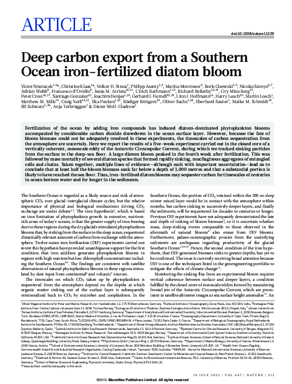 (PDF) Deep carbon export from a Southern Ocean iron-fertilized diatom ...
