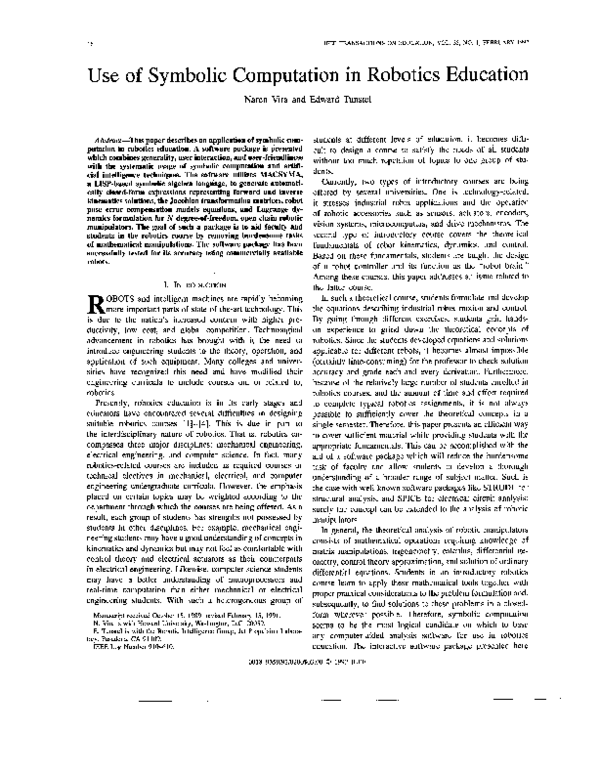 (PDF) Use of symbolic computation in robotics education