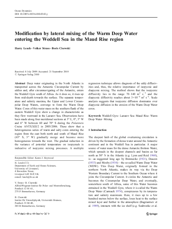 (PDF) Modification by lateral mixing of the Warm Deep Water entering ...