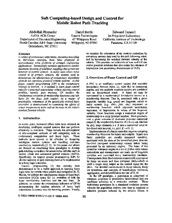 Pdf Soft Computing Based Design And Control For Mobile Robot Path Tracking