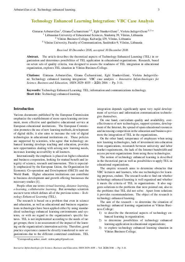 (PDF) Technology enhanced learning integration: VBC case analysis