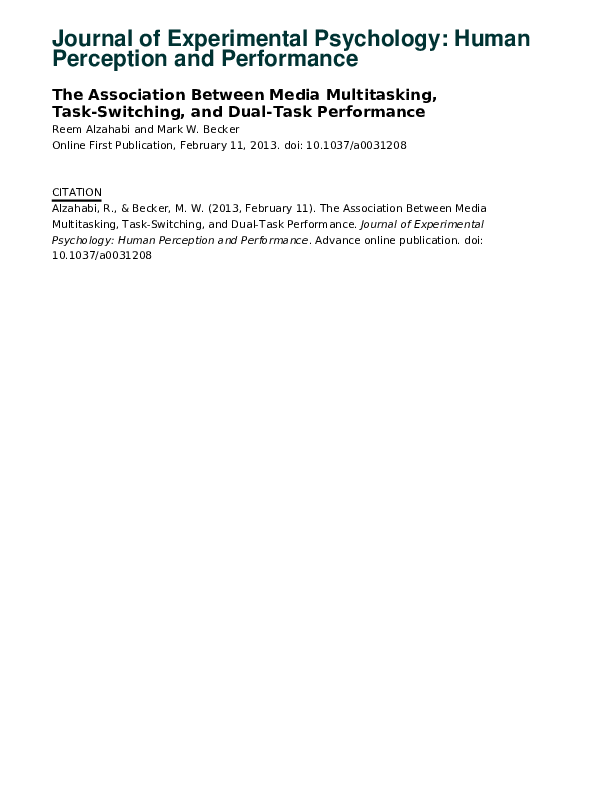 (PDF) The association between media multitasking, task-switching, and dual-task performance