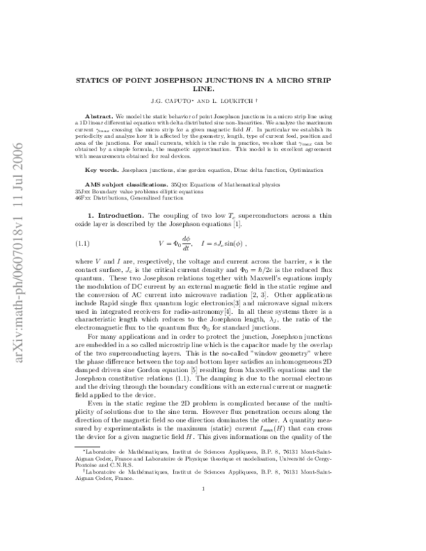 (PDF) Modeling Static Behavior of Point Josephson Junctions