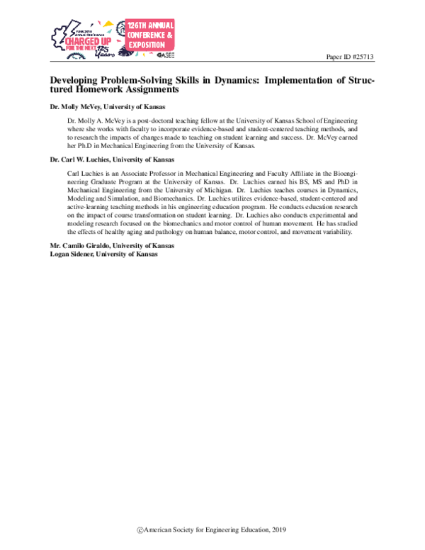 (PDF) Developing Problem-Solving Skills in Dynamics: Implementation of Structured Homework ...