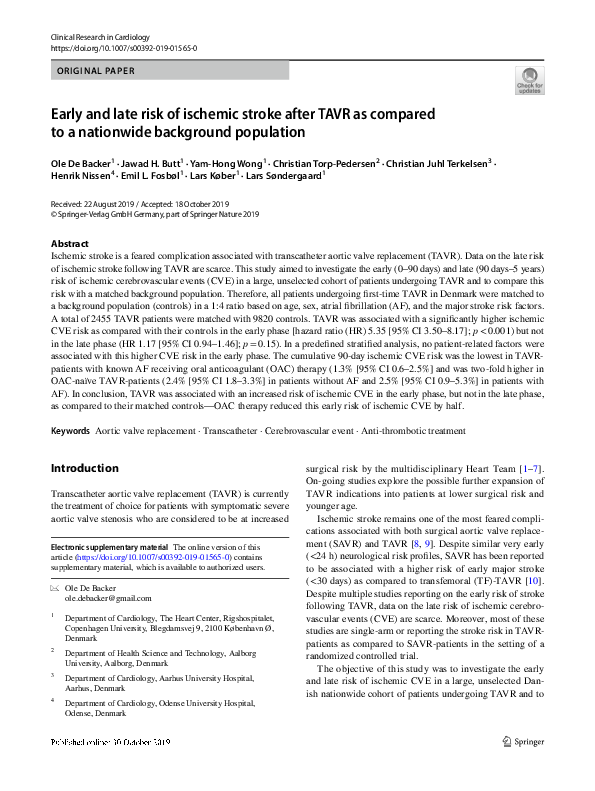 (PDF) Early and late risk of ischemic stroke after TAVR as compared to ...