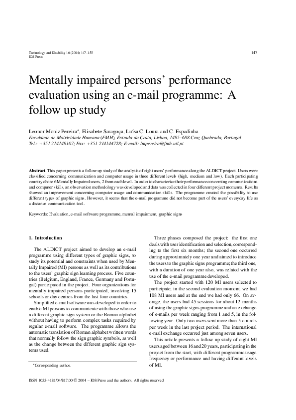 (PDF) Mentally impaired persons' performance evaluation using an e-mail ...