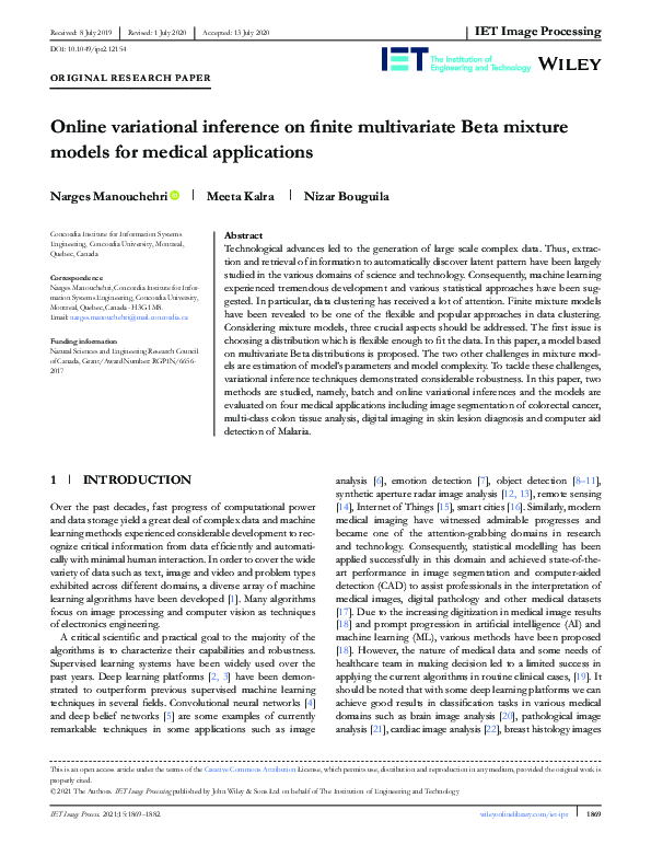 Pdf Online Variational Inference On Finite Multivariate Beta Mixture Models For Medical