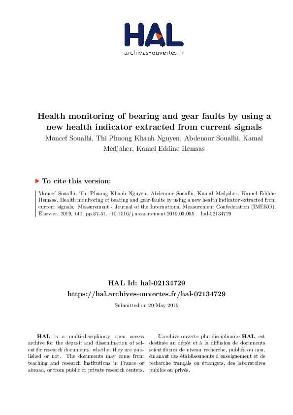 (PDF) Health monitoring of bearing and gear faults by using a new ...