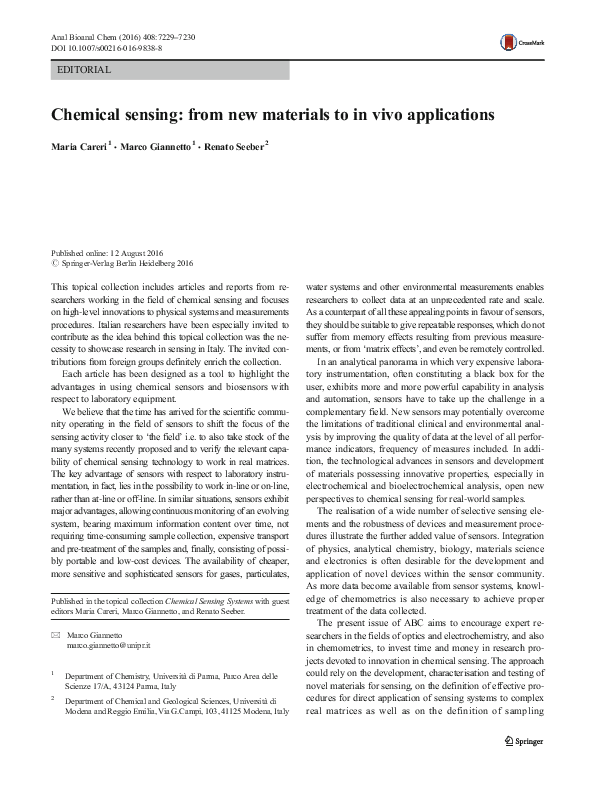 (PDF) Chemical sensing: from new materials to in vivo applications