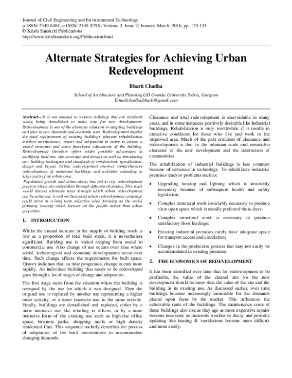 (PDF) Alternate Strategies for Achieving Urban Redevelopment