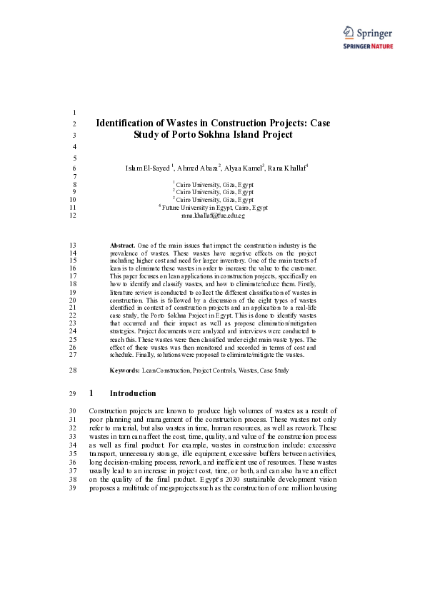 (PDF) Identification of Wastes in Construction Projects: Case Study of ...