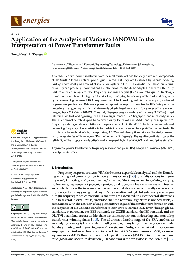 (PDF) Application of the Analysis of Variance (ANOVA) in the Interpretation of Power Transformer ...