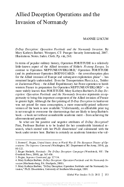 (PDF) Allied Deception Operations and the Invasion of Normandy