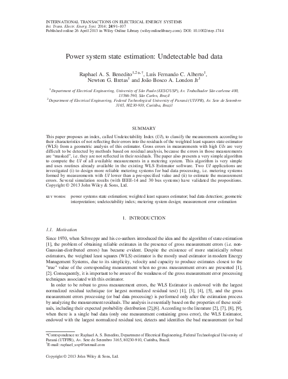 Pdf Bad Data Identification Methods In Power System State Estimation