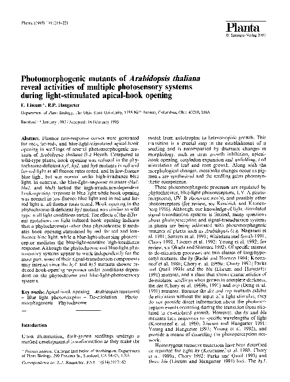 (PDF) Photomorphogenic mutants of Arabidopsis thaliana reveal ...